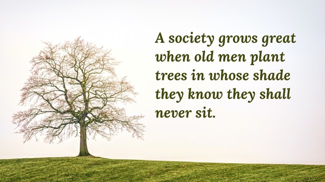 A society grows great when old men plant trees in whose - Quozio