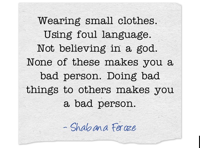 Wearing small clothes. Using foul language. Not believing - Quozio