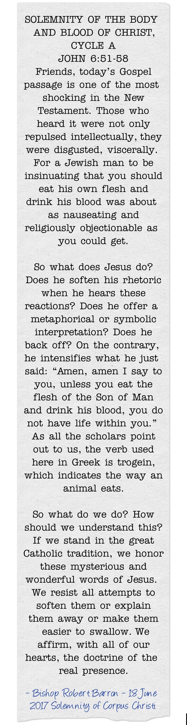 SOLEMNITY OF THE BODY AND BLOOD OF CHRIST, CYCLE A JOHN - Quozio