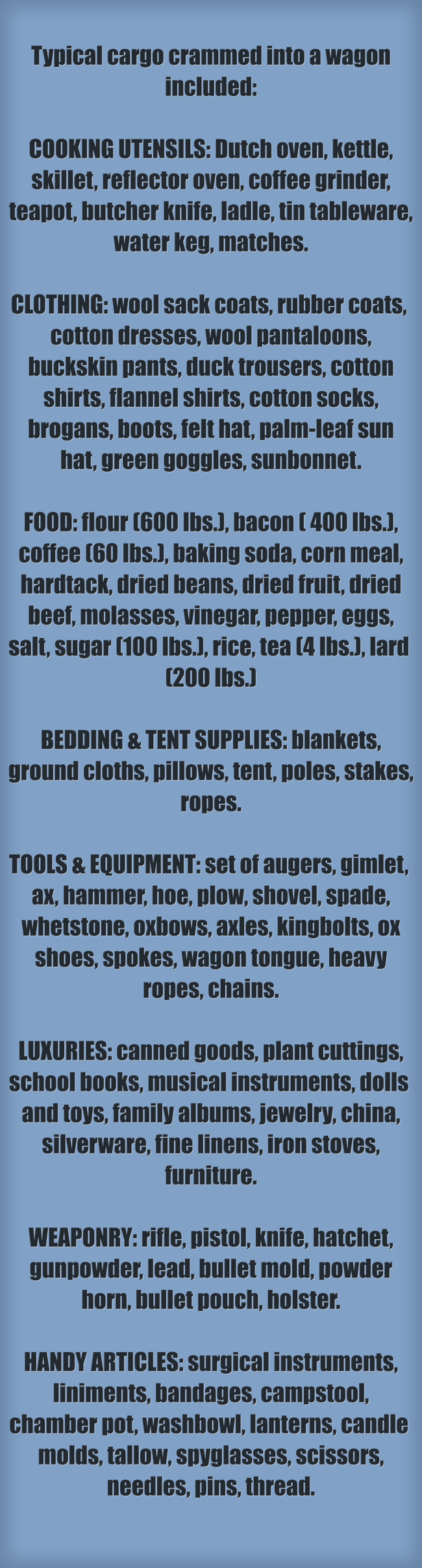 Typical cargo crammed into a wagon included: COOKING - Quozio