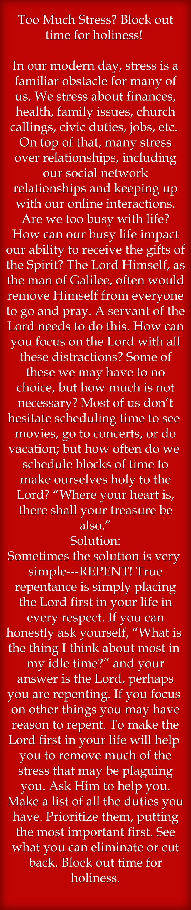 Too Much Stress? Block out time for holiness! In our modern - Quozio