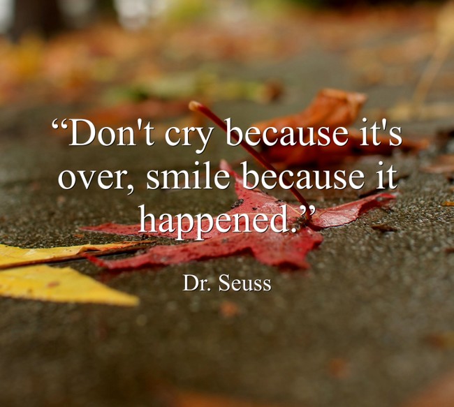 “Don't cry because it's over, smile because it happened.” - Quozio