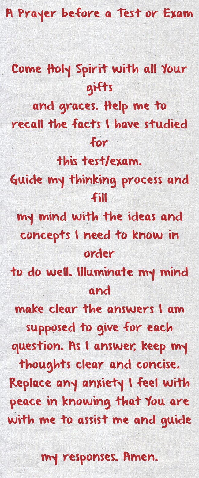 A Prayer before a Test or Exam Come Holy Spirit with all - Quozio