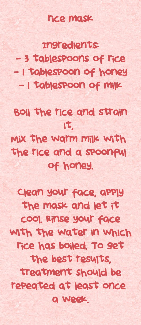 rice mask Ingredients: – 3 tablespoons of rice – 1 - Quozio