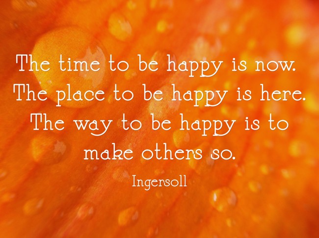 The time to be happy is now. The place to be happy is here. - Quozio